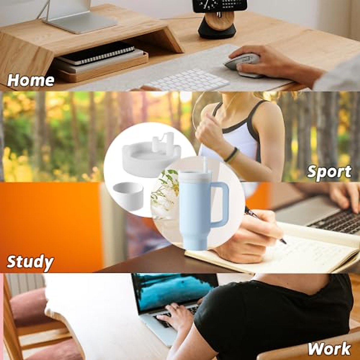 BOSOIRSOU 8 pcs Silicone Spill Proof Stopper Accessories, Leakproof Seal Cup Kit for 40oz Tumbler, Including 2 Dust Cup Lids, 2 Anti-Slip Cup Covers, 2 Round Cover Plugs, 2 Square Anti-Spill Plug