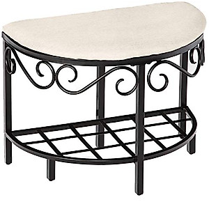 Mango Steam Half Moon Shoe Bench - Vanity Seat/Dressing Stool/Makeup Chair - White