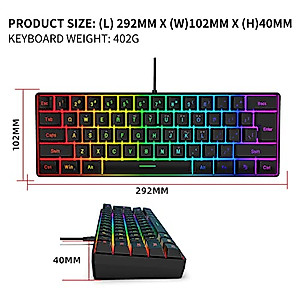 DGG 60% Gaming Keyboard and Mouse Combo, Small Keyboard and Mouse Set, Mini Gaming Keyboard 61 Keys True RGB Mechanical Feel, for Computer PC Gamer