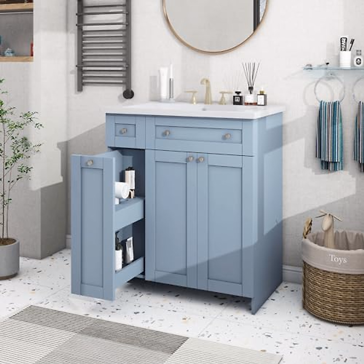 PrimaevalColossus 30" Modern Bathroom Vanity with Sink Combo, Freestanding Bathroom Vanity with Resin Sink Single Bathroom Cabinet Set with Soft Closing Doors & Drawers, Blue