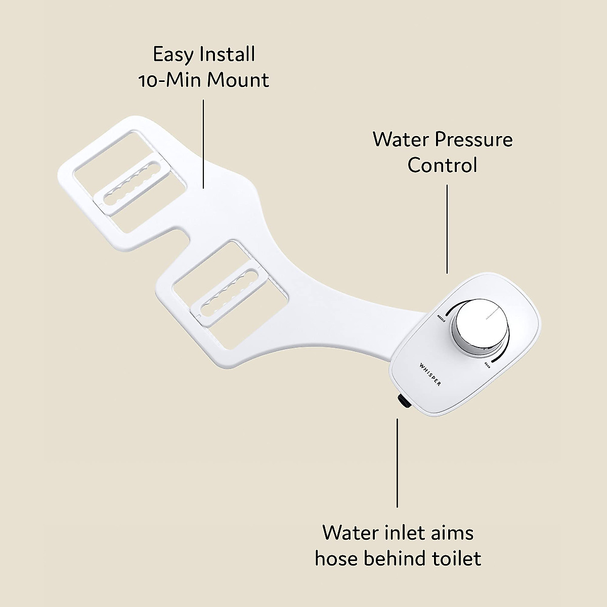 WHISPER – Bidet Toilet Seat Attachment – Self Cleaning Bidet for Toilet – Bathroom Bidet w/Water Pressure Dial – Non-Electric, Full Length, Auto Retracting Nozzle – Stain Resistant Bidet Sprayer