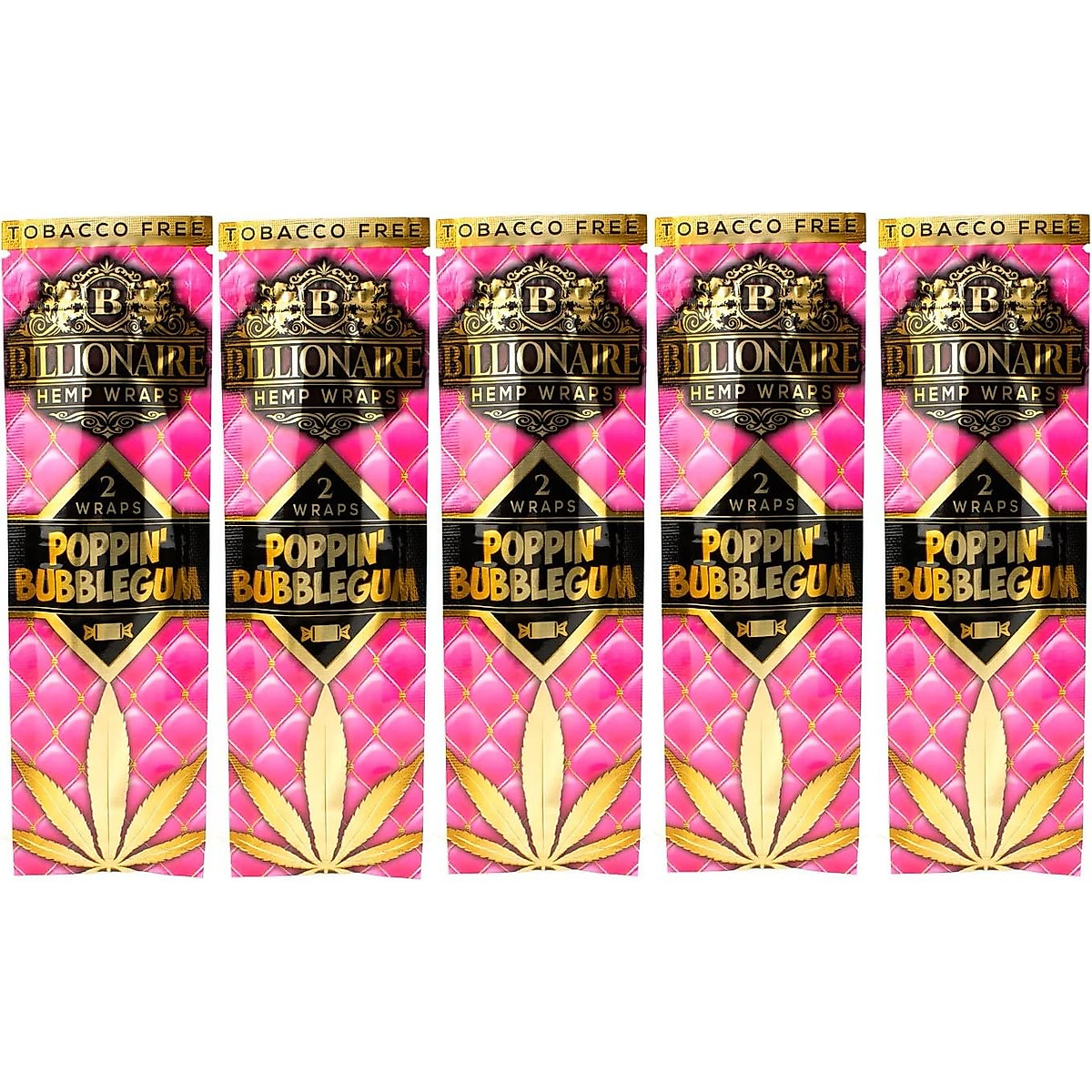 Billionaire Hemp Natural Hemp Wraps - Poppin' Bubblegum - 2 Wraps per Pack - 5 Pack - 10 Wraps total incl. Frugal Smoker Sticker