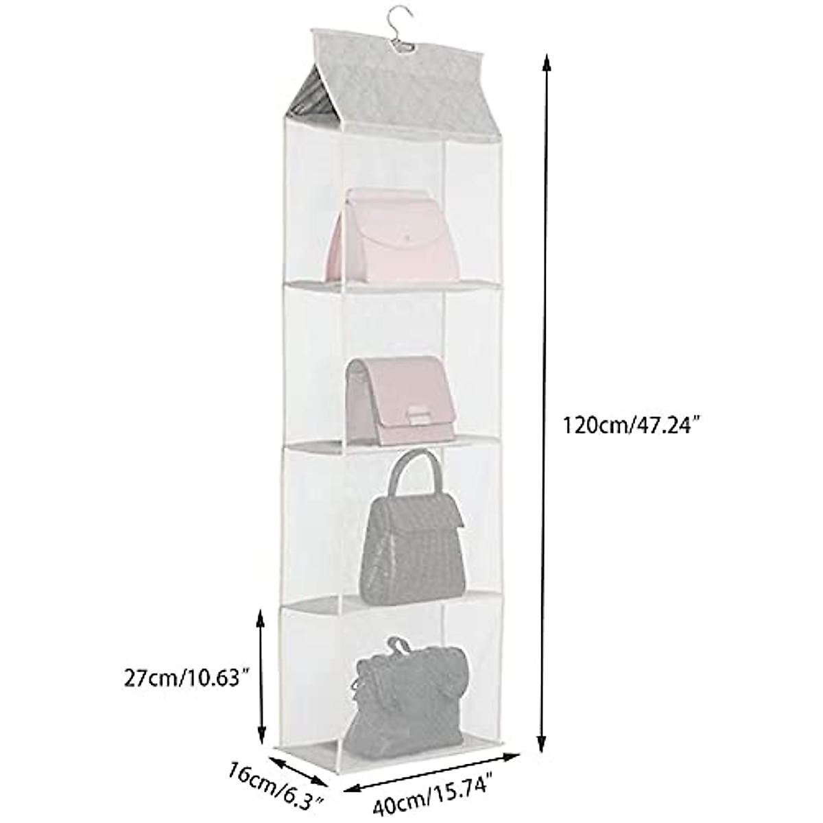 MICOKAY Hanging Handbag Purse Organizer, Purse Storage Organizer Holder for Wardrobe Closet Hanging Shelves (4 Pockets) (Beige)