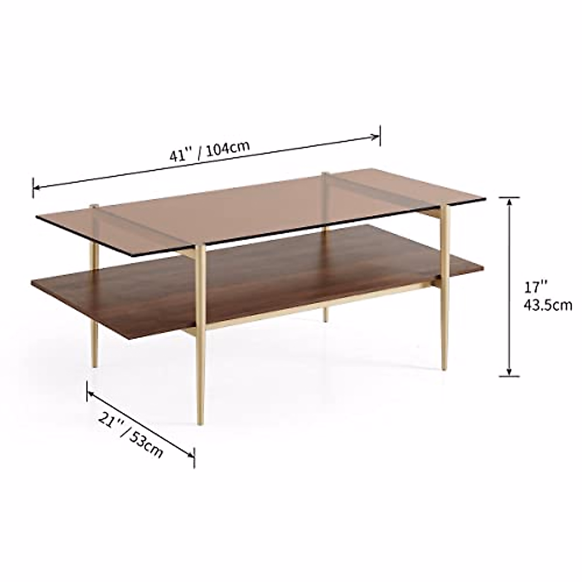 Saint Mossi Tadio Double Layer Glass Coffee Table for Living Room, Brown Glass & Coffee Brown MDF Bottom Shelf