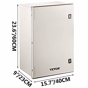 VEVOR Fiberglass Enclosure 23.6 x 15.7 x 9.1" Electrical Enclosure Box NEMA 3X Electronic Equipment Enclosure Box IP65 Weatherproof Wall-Mounted Electrical Enclosure With Hinges & Quarter-Turn Latches
