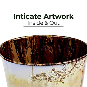 Rivers Edge Products Metal Waste Basket, 10.5-Inch Small Trash Can, Novelty Garbage Can for Office, Kitchen, Bathroom, or Bedroom, Nature and Wildlife Home Decor, Jim Hansel Bear