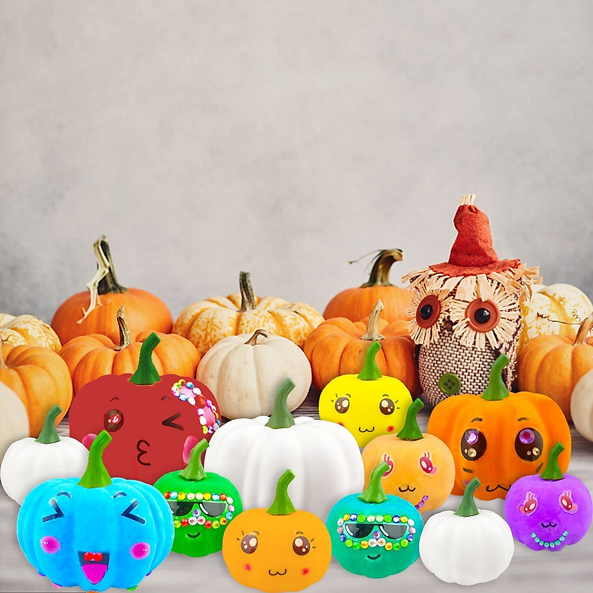 Pumpkin Decorations Halloween Crafts pumpkin 12 Halloween White Artificial Pumpkin Decorating Kit with Sticker Kids DIY Arts and Crafts for Halloween Party Thanksgiving Home Fall Decor Pumpkin Decor