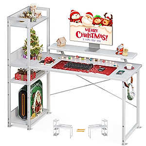 ODK Computer Desk with Storage Shelves and Monitor Stand, 40 Inch Gaming Desk with Bookshelf, Reversible Study Table for Home Office, Small Space Bedroom, Black