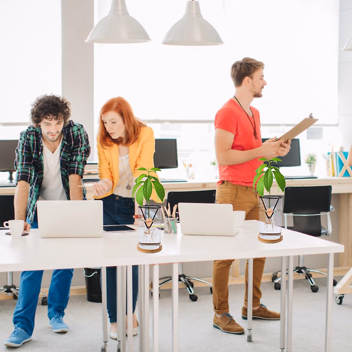 Bylion Avocado Tree Growing Kits, Avocado Growing Vase Wooden Base Avocado Seed Starter Vase Glass Plant Pot Easy Seed Sprout Starter Gift for Women Gardening Lovers Home Office Table Decoration