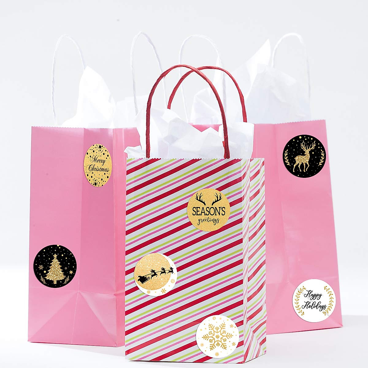 Christmas Stickers for Envelopes Holiday Labels 500PCS Black & Gold Seals Faux Glitter for Holiday Christmas Party Decoration