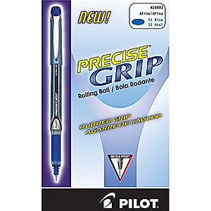 PILOT Precise Grip Liquid Ink Rollerball Pens, Extra Fine Point, 0.5 mm, Blue Metallic Barrel, Blue Ink, Pack of 12 Pens