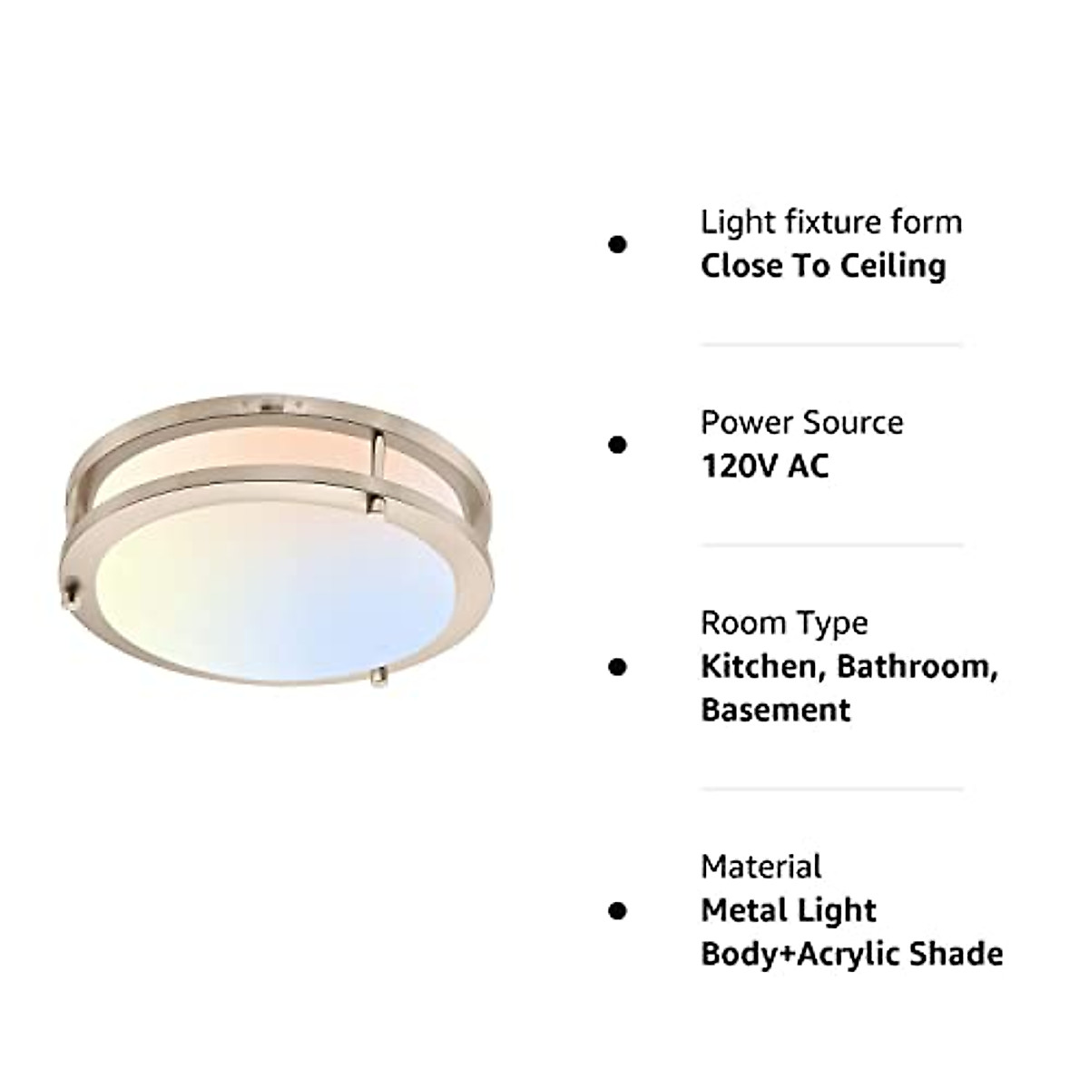 CLOUDY BAY LED Flush Mount Ceiling Light,10 inch,120V 17W Dimmable 1050lm,3000K/4000K/5000K Adjustable,CRI 90+, ETL Listed/ JA8, for Kitchen,Hallway,Stairwell,Damp Location, Brushed Nickel