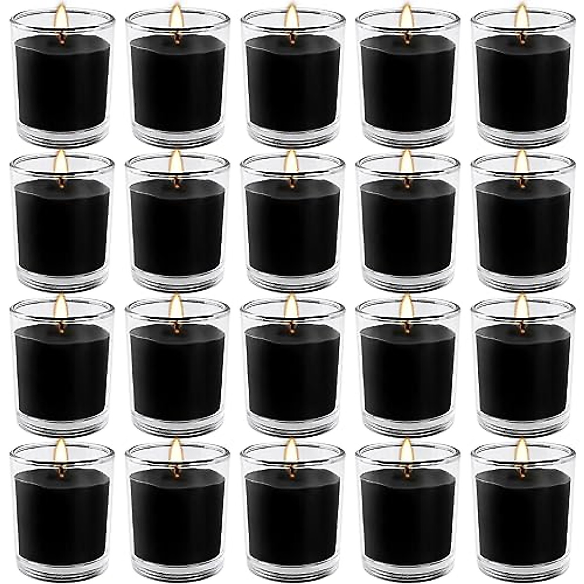 20 Pack Black Votive Candles in Clear Glass-Unscented Soy Wax Candles for Halloween Birthdays Wedding Dinner-Lasting Burn for 15 Hours