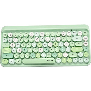 UBOTIE Portable Bluetooth Colorful Computer Keyboards, Wireless Mini Compact Retro Typewriter Flexible 84Keys Design Keyboard (Green-Colorful)