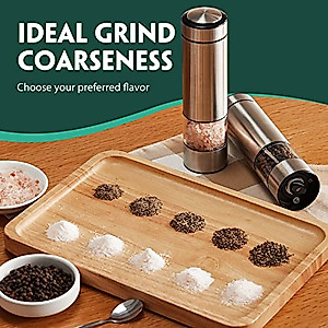 Electric Salt and Pepper Grinder Set - Kitexpert Battery Operated Pepper Mill with Light - One Handed Operation with Large Button - Up to 5 Adjustable Grinding Levels