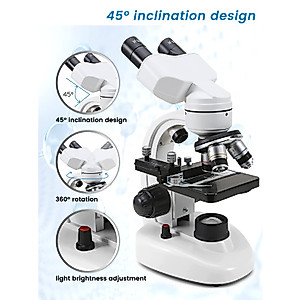 Crspexil Compound Binocular Microscopes 40X-2000X with Microscope Prepared Slides 30p,for Kids Students Adults, Microscope Accessories, Wire Camera Shutter, for School Laboratory Home Education