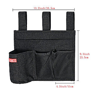 Zafit Linen Bedside Caddy, Bedside Storage Organizer for Hospital Beds, College Dorm Rooms or Baby Bed (4 Pockets-Black)