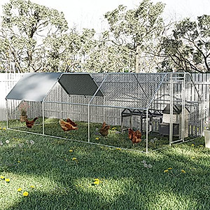 PawHut 18.5' Metal Chicken Coop Run with Roof, Walk-in Chicken Coop Fence, Chicken House Chicken Cage Outdoor Chicken Pen Hen House