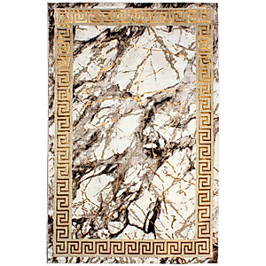 United Rugs 5x7 Beige Modern Marble Abstract Area Rug | Medium Pile, Non-Slip and Durable | Golden Borders with Leather Backing | Best Dining Room, Bedroom, Kitchen and Living Room Rug
