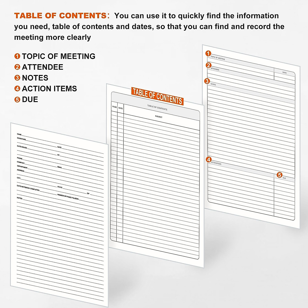 Meeting Notebook for Work with Action Items Hardcover Spiral Meeting Planner for Office Business Meeting Work Notes Notebooks for Note Taking Professional Meeting Notebooks for Men Women,Grey