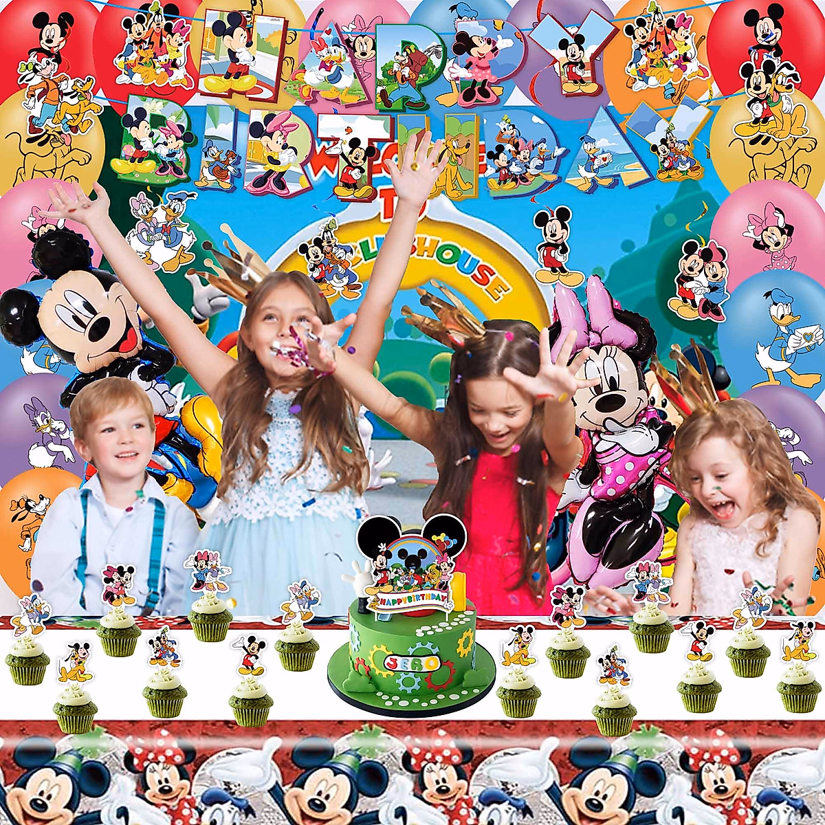 Mouse Birthday Party Decorations, Mouse Birthday Party Supplies Include Banner, Hanging Swirls, Latex Balloons, Foil Balloons, Backdrop, Tablecloth, Mouse Party Favors Party Gifts