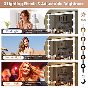 Hasuit Farmhouse Vanity Desk with LED Lights Mirror & Power Outlet 43'' Makeup Vanity Table with 5 Drawers & 2 Cabinets, Dressing Table for Bedroom,3 Color Lighting Modes Adjustable Brightness,White