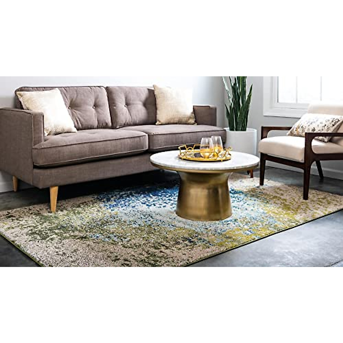 Unique Loom Estrella Collection Abstract, Modern, Light Colors, Distressed Area Rug, 9 ft x 12 ft, Blue/Beige