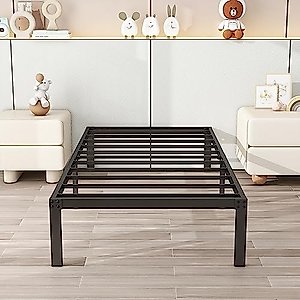 JUISSANO 14 Inch Twin Bed Frames, Metal Platform Bed Frame Twin Size, Mattress Support, No Box Spring Needed, Black