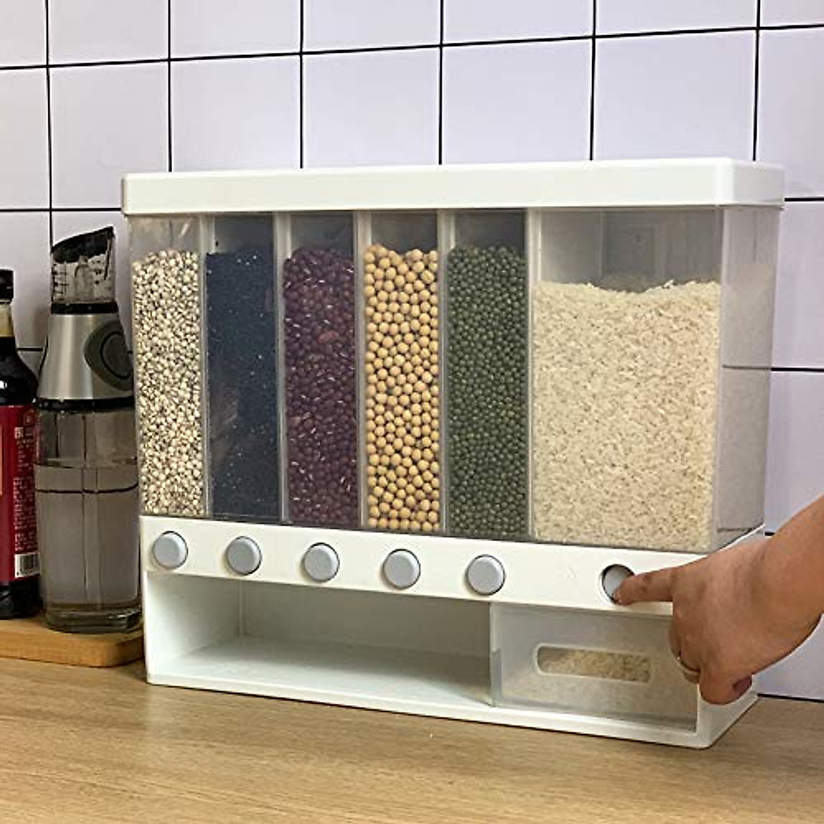 XHSP Dry Food Dispenser,Wall Mounted Cereal Dispenser with Lids, Space Saving Plastic Storage Containers for Convenient Storage of Rice Nuts Beans Candy Cereals and Free Control of Cereal Output