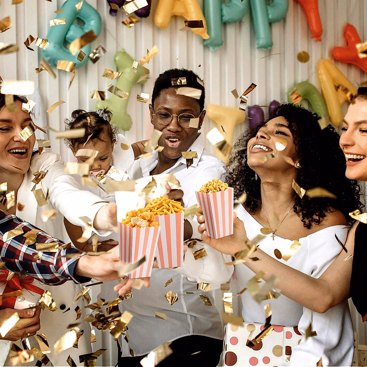 48 Pcs Pink Popcorn Boxes: Striped Paper Popcorn Bags Popcor Boxes French Fry Cups Snack Holders for Birthday Party Favor Supplies