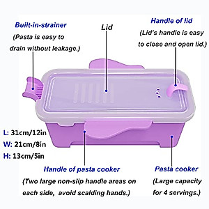 ZYXGOGOGO 2000ML / 68OZ Microwave Pasta Container Cooker, Noodles Cooker with Strainer. Quickly Cooks up to 4 Servings Pasta, Cute Elephant-Shaped Multifunctional Cooker (Purple)