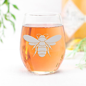 Bumble Bee Florist Bee Keeper Stemless Wine Glass - Bee Gift, Bumble Bee Glass, Bee Keeper