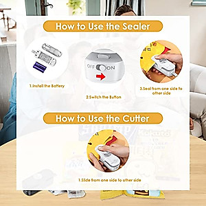 OEOP Mini 2-Pack Bag Sealer, 2 in 1 Heat Sealer & Cutter Battery Powered, Vacuum Sealer Portable Handheld Bag Resealer Kitchen Gadget Machine for Food Chip Bags Storage (Battery Included), White Green