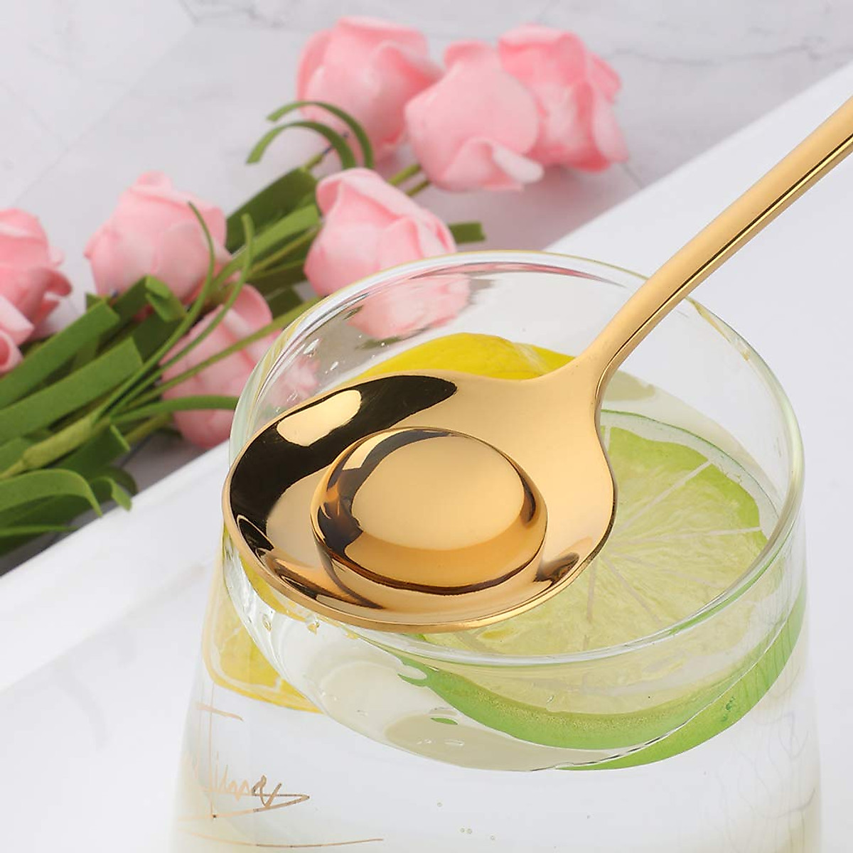 8-pieces Metal Round Soup Spoon 7.4-Inch Metal Korean Dinner Spoon Stainless Steel Table Spoons by Buyer Star