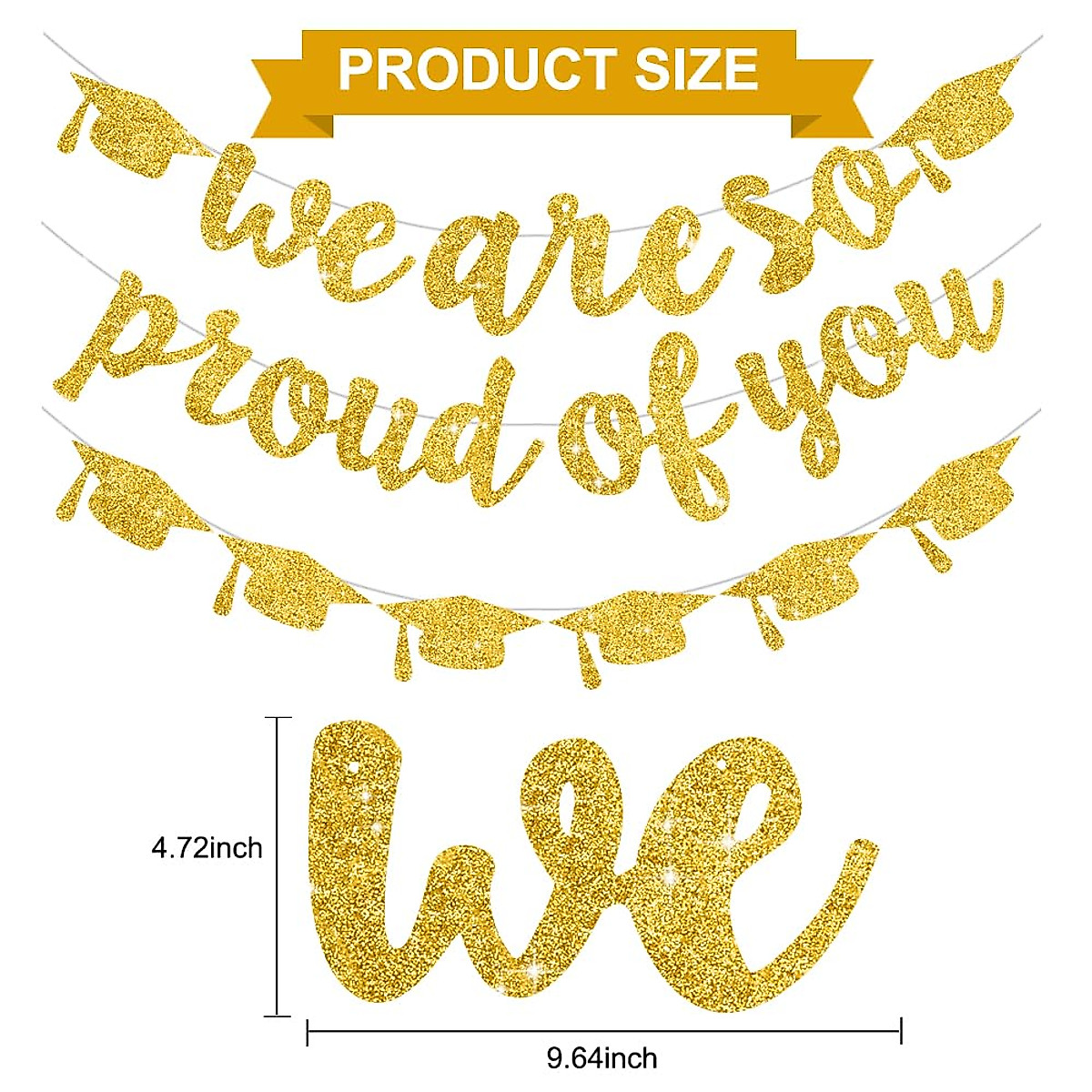 BEISHIDA Gold We are So Proud of You Banner(pre-strung),2024 Graduation Banners, Grad Congrats Class of 2024 Party Supplies,Garland for Congratulation Graduation Decor.