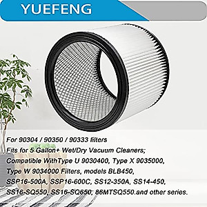 YUEFENG Filter Compatible with Shop-Vac 90350 90304 90333 Replacement fits most Wet/Dry Vacuum Cleaners 5 Gallon and above, Compare to Part 90304, 90585 (1 filter + 2 foam filter)…