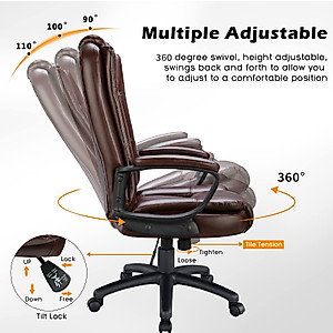 PUKAMI Home Office Desk Chair,Managerial Executive Chair,Ergonomic High Back Computer Chair with Cushions Armrest,Height Adjustable Big and Tall PU Leather Chair with Lumbar Support(Brown)