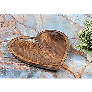 EDHAS Mango Wood Heart Curved Shaped Decorative Bowl for Table Centerpieces Home Party Wedding Décor (10" x 10" x 1.5")