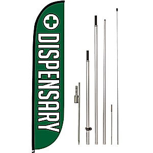 LookOurWay Feather Flag Set, 12 ft Advertising Flag with Fiberglass Poles and Ground Spike for Business Promotion, Vape and Smoke Shop Themed (Dispensary)