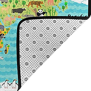 Soft Area Rugs Animal Map Of The World With Waves Kids Floor Rug Nursery Throw Rugs Kitchen Doormats Children Carpets Boys Girls Playmat Yoga Mat Bedside Rug for Bedroom Playing Living Room,72X48 inch
