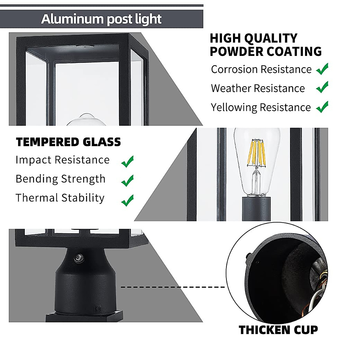 Windben Dusk to Dawn Outdoor Post Light,Lamp Post Light Fixture,Post Lantern with Pier Mount Base,Matte Black,Suitable for Gardens,Yards,Passages or Entrances, etc