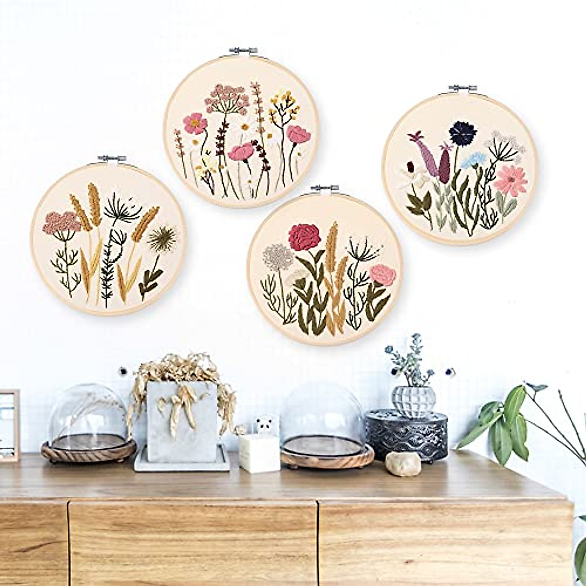 REEWISLY Embroidery Kit for Beginners 4 Sets, Hand DIY Cross Stitch Kits,4 pcs Embroidery Hoop,4 pcs Plants Flowers Embroidery Patterns and Threads,Easy for The Embroidery Beginners to Learn…