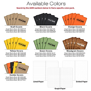 Field Notebook/Pocket Journal - 3.5"x5.5" - Orange - Lined Memo Book - Pack of 5