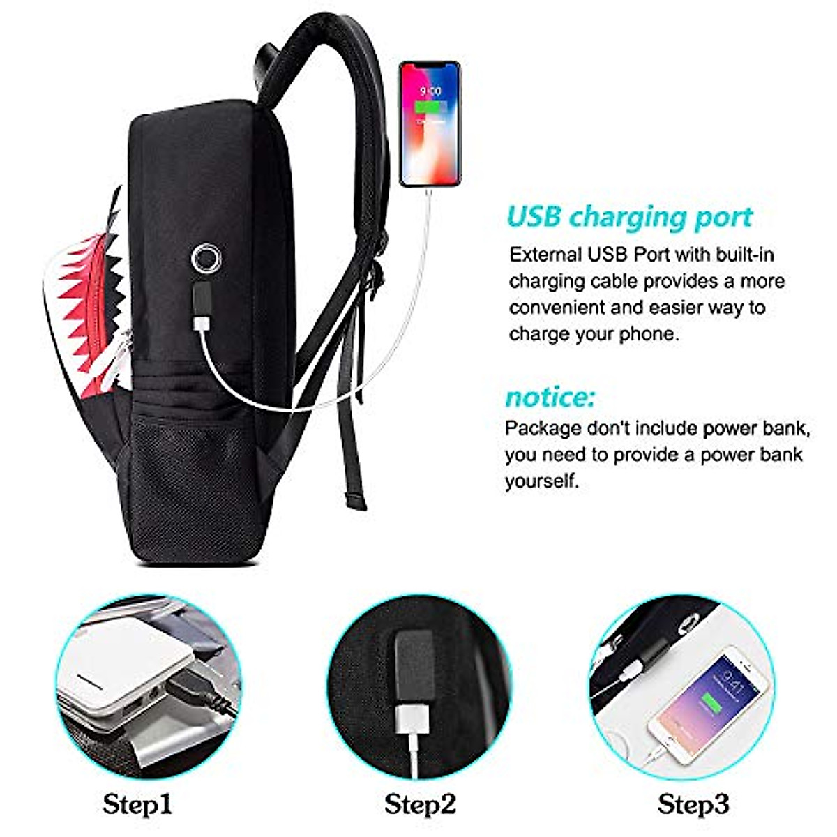 Shark Backpacks for Teen Boys, Cool Kids Backpack for School Bookbags (Glow)