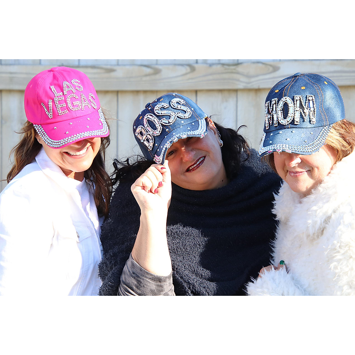 Popfizzy Bling Boss Hat for Women Rhinestone Hat, Bedazzled Baseball Caps, Distressed Hat, Fancy Bejeweled Hats, Sparkle Studded Denim Ball Caps (Boss)