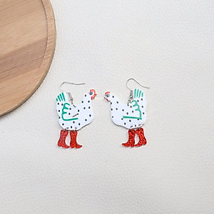 Pingyongchang Funny Cute Kawaii Acrylic Big Rooster Animal Chicken Dangle Dangle Earrings Colorful Boots Chicken Earrings for Women-3 Pairs
