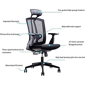 KXDTZ Office Chair, Breathable Mesh Computer Chair with Ergonomic Adjustable Lumbar Support, Black Swivel Desk Chair with Adjustable Armrest and Headrest (Color : E)