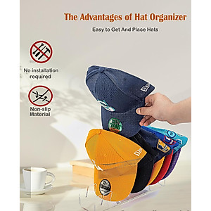 Newest Hat Organizer for Baseball Caps, 2Pcs Hat Racks, No Install Acrylic Hat Stand for 14 Baseball Caps for Bedroom, Closet, Dresser, Hat Holder Display and Organizer for Berets, Duckbill Caps, Etc