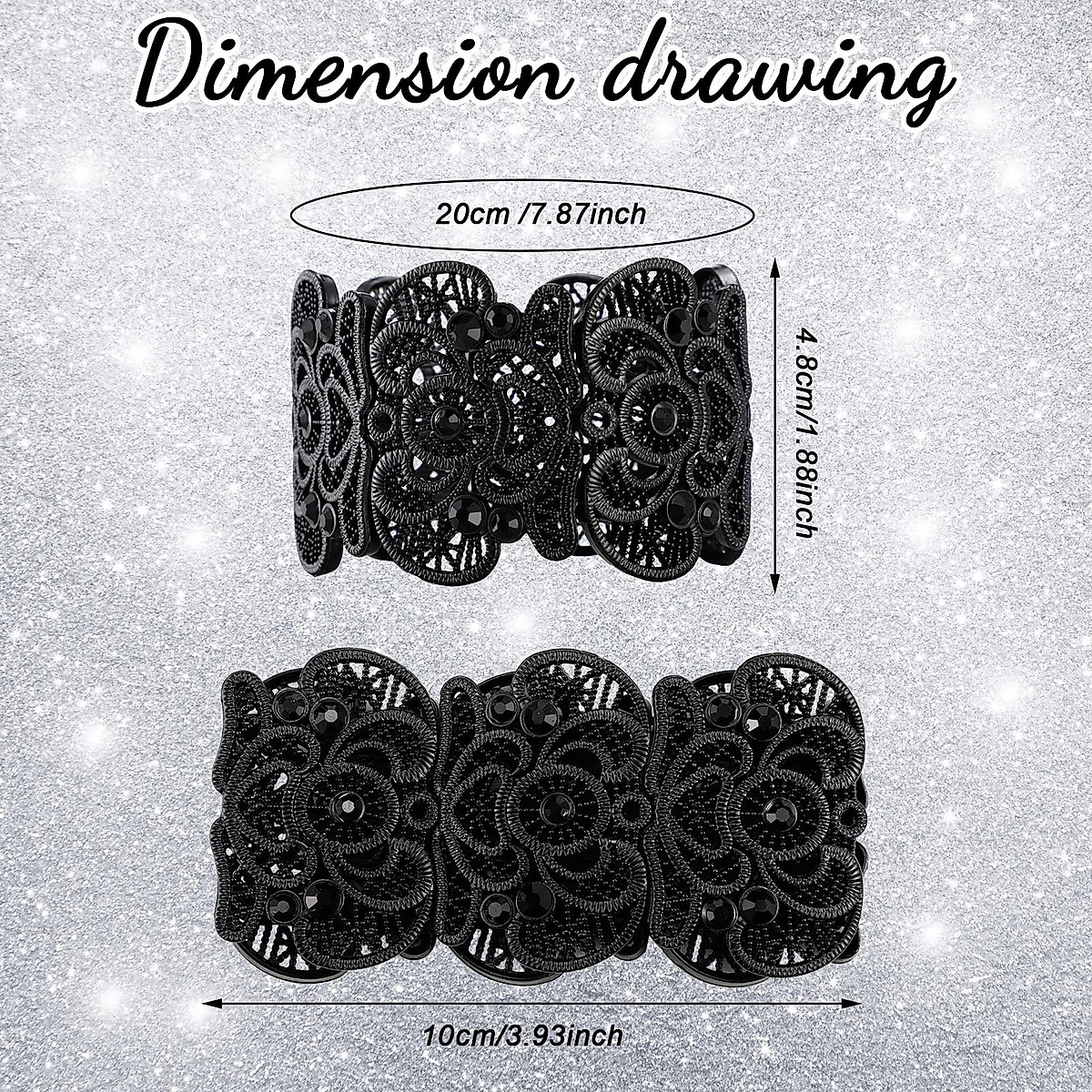 2 Pieces Black Bracelet for Women Gothic Bracelet Vintage Filigree Jewelry Ladies Cuff Bracelets Bohemian Lace Bracelet Lace Cuff Bangle Bracelet Wide Stretch Rhinestone Bracelets Statement Bracelet