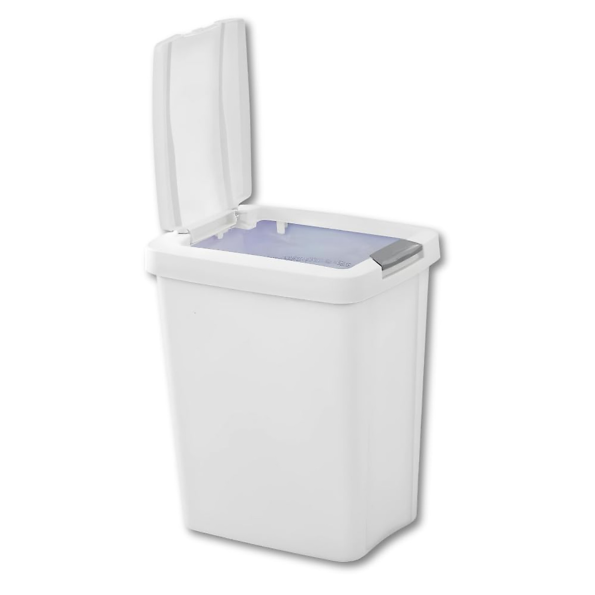 7.5 Gallon White Wastebasket with Touch-Open Lid: Ideal Office Trash Can, Under Sink Trash Can, Or Garbage Can with Lid for Kitchen, Bathroom, Mudroom